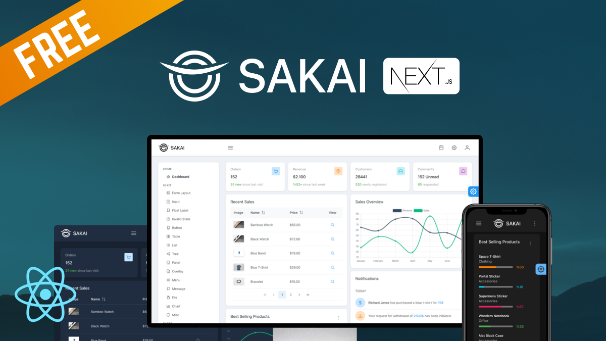 Sakai By Primereact Free Admin Template For Nextjs 